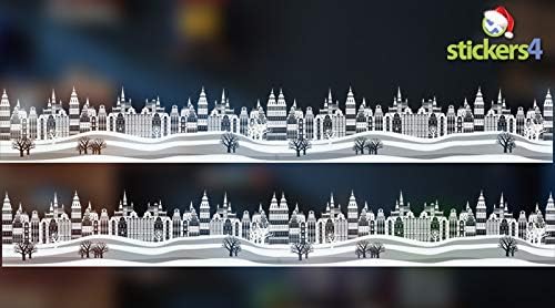 Davies Products Ltd 2 Long Snow Village Scene Window Decal Sticker ...
