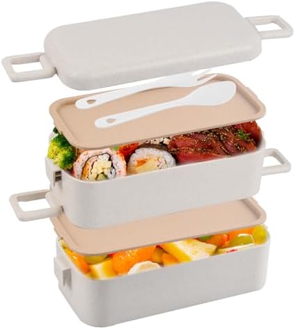 Lunch Box with 2 Compartments, 800ml Lunch Bento Box, 2-in-1 Leak Proof ...