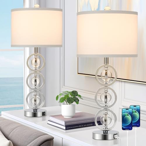 Set of 2 Table Lamps for Living Room Glass Triple-Sphere 27" Tall Table ...