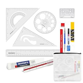 Isomars Student Drafting Kit – 7-Piece Engineering Drawing Set with ...