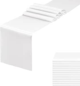Amazon.com: HMQIANG 12 Pack White Table Runners, Satin Table Runner ...