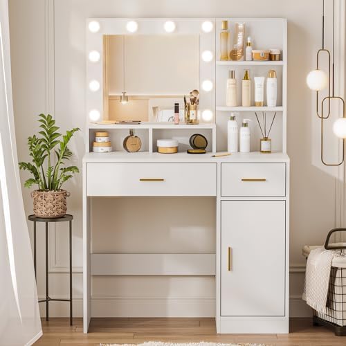 Amazon.com: Dripex Makeup Vanity Desk with Mirror and Lights Bedroom ...