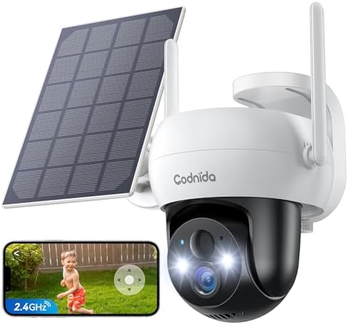 Codnida 2K draadloze wifi-camera voor buiten met zonnepaneel, 360° PTZ ...