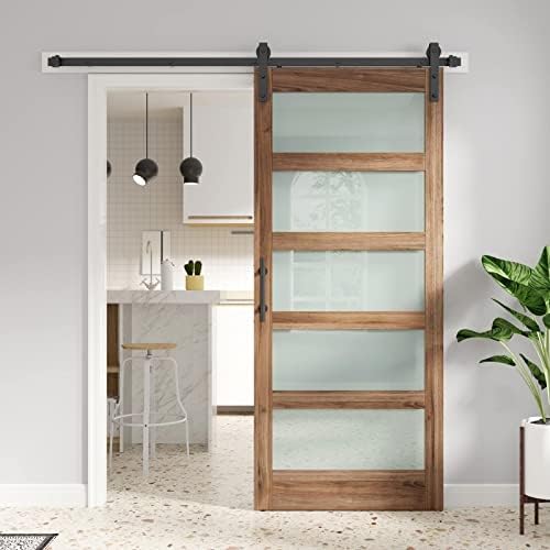 FREDBECK 36 x 84 inch Glass Barn Door with 6.6FT Barn Door Hardware Kit ...