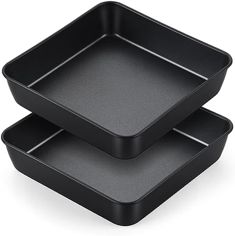 Homikit 8inch Square Cake Tin Set of 2, Stainless Steel Cake Mould with ...