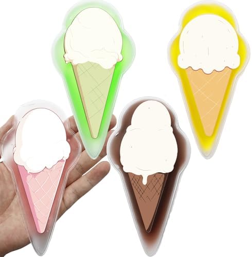 Kids Reusable Ice Packs for Injuries - 4 Pack Cute Ice Cream Gel Cold ...