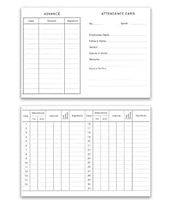Attendance Card for Daily Payroll Wages, Workmans Attendance Record ...