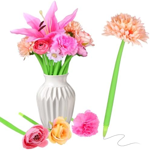 ULELE 14 Pcs Artificial Flowers Novelty Flower Pens Daisy Rose Lily ...