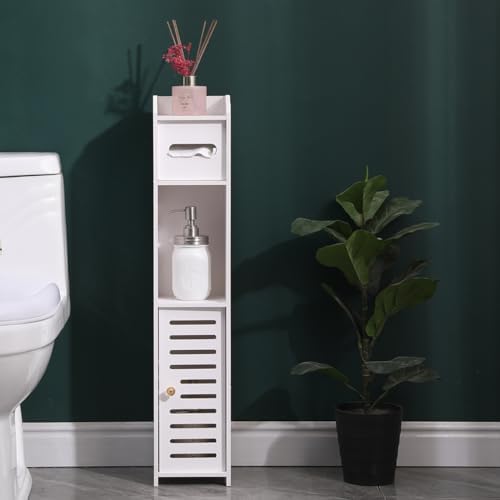Bathroom Floor Cabinet,Waterproof FreeStanding White Slim Bathroom ...