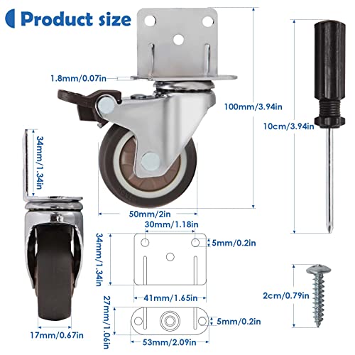 W B D WEIBIDA Side Mount Casters 2 Inch L-Shaped Heavy Duty Castor ...