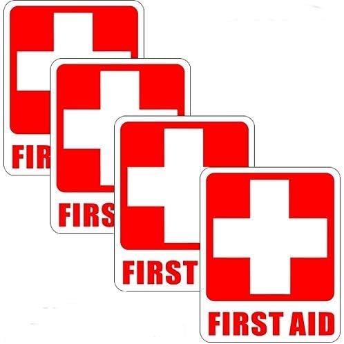 TOTOMO 12pc First Aid Kit Sign Sticker [4pc of 4"x4"]+[8pc of 2"x2 ...