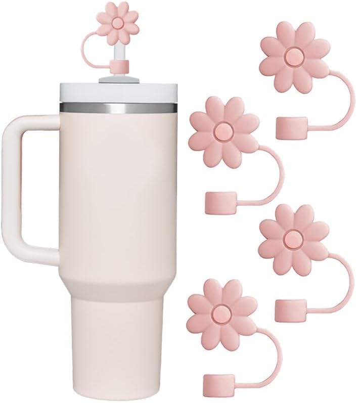 Amazon.com: 3Pcs Flowers Silicone Straw Cover Cap for Pink Stanley Cup ...