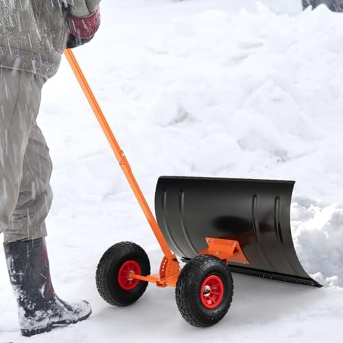 IRONMAX Snow Shovel for Driveway, 29’’ Metal Snow Pusher with 10 ...