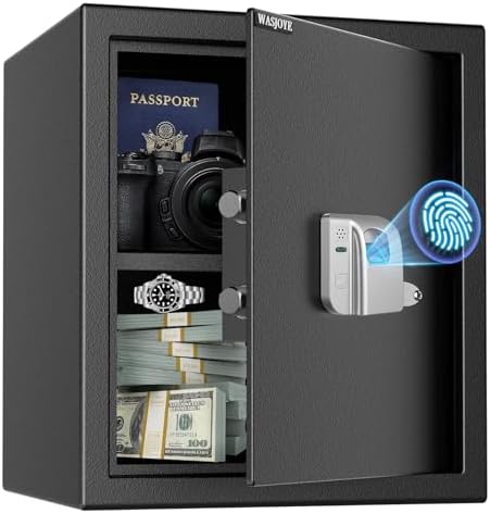 WASJOYE Fingerprint Biometric Safe Box, 2.0 Cu Ft Fireproof Safe Box ...