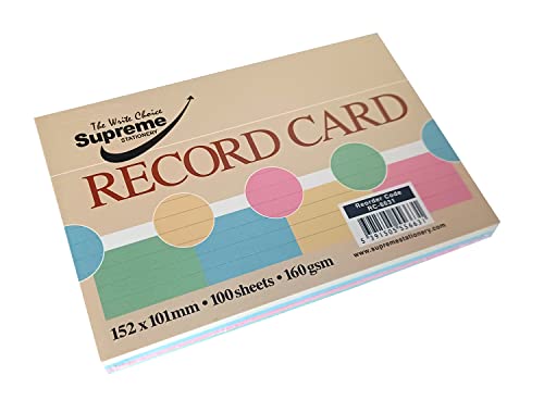 Record Cards Ruled Index Colour Cards 6mm Lined Margin Revision Cards 6 ...