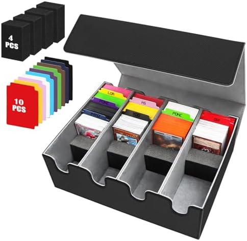 HIMOMO 4 Rows Trading Card Storage Box, 2800+ Card Deck Case with 10 ...