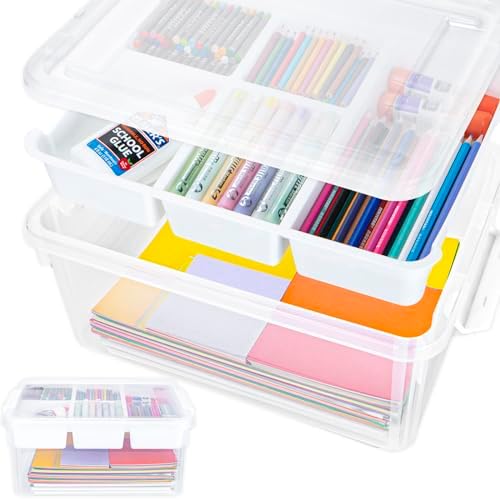 Amazon.com: 17 QT Plastic Storage Box with Removable Tray, Portable ...