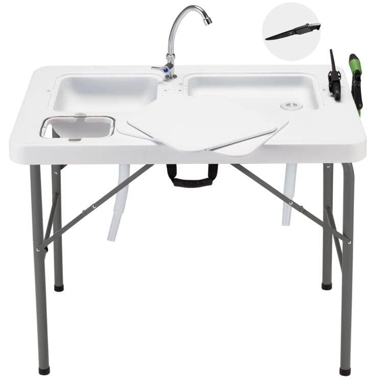Hupmad 32.5" Folding Fish Cleaning Table w/Double Sinks & Faucet ...
