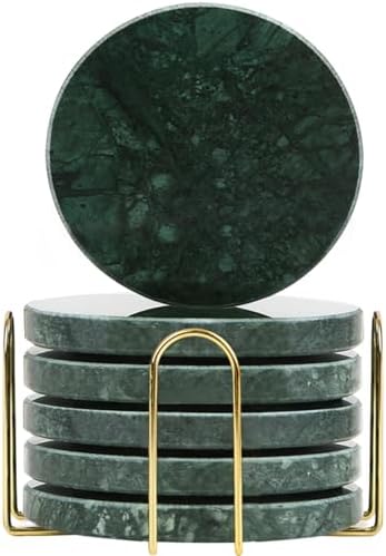 Amazon.com | Creative Home Genuine Green Marble Stone Set of 4 Round ...
