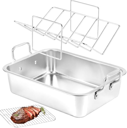 Amazon.com: QPMR Roasting Pan with Cooling Rack - Stainless Steel Large ...