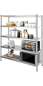 VEVOR Stainless Steel Shelving 46.8x18.5 Inch 4 Tier Adjustable Shelf ...