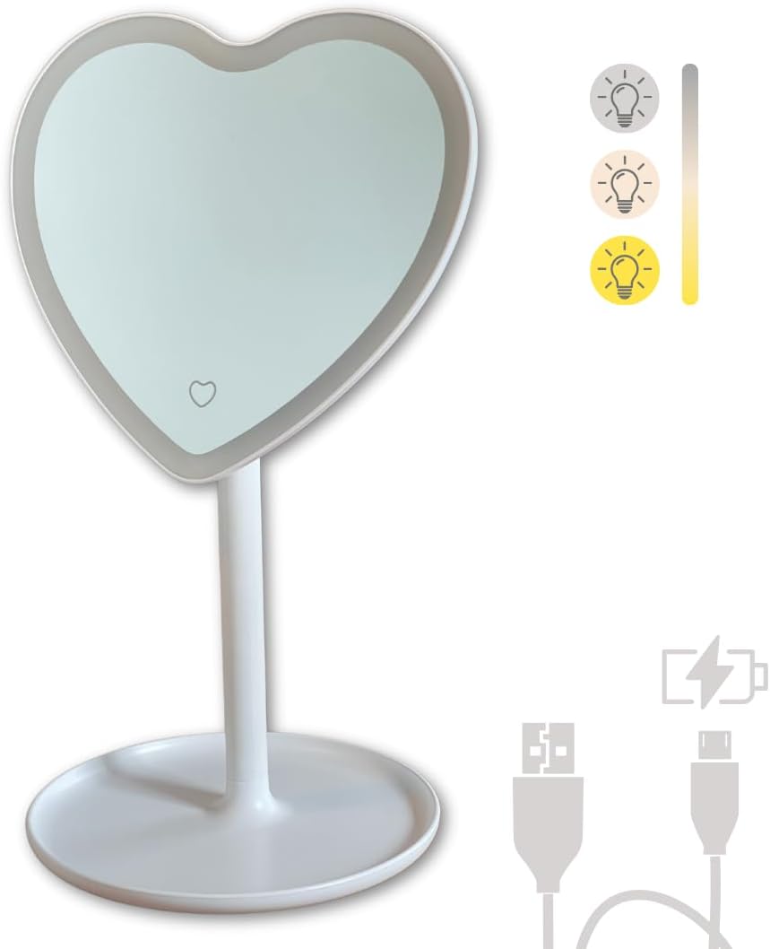 Amazon.com - MYKALA Rechargeable LED Pink Heart Mirror for Girls ...