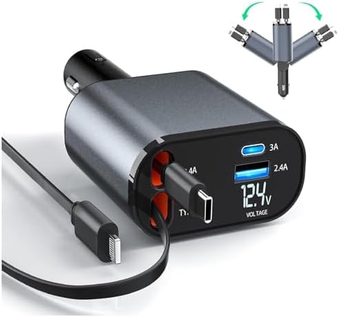 AYNTECH - Retractable Car Charger, 100W Fast Charging 4 in 1 Phone ...