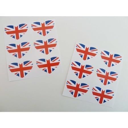 Pack of 50, Heart Shape 35x23mm, Union Jack British Self-Stick GB Flag ...