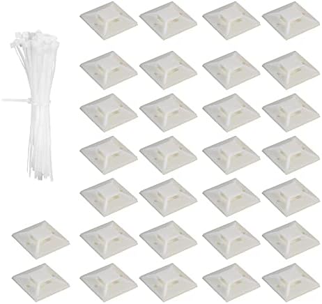 100 Pcs Cable Ties Adhesive Mounts Self Adhesive Cable Tie Sticky Pads ...