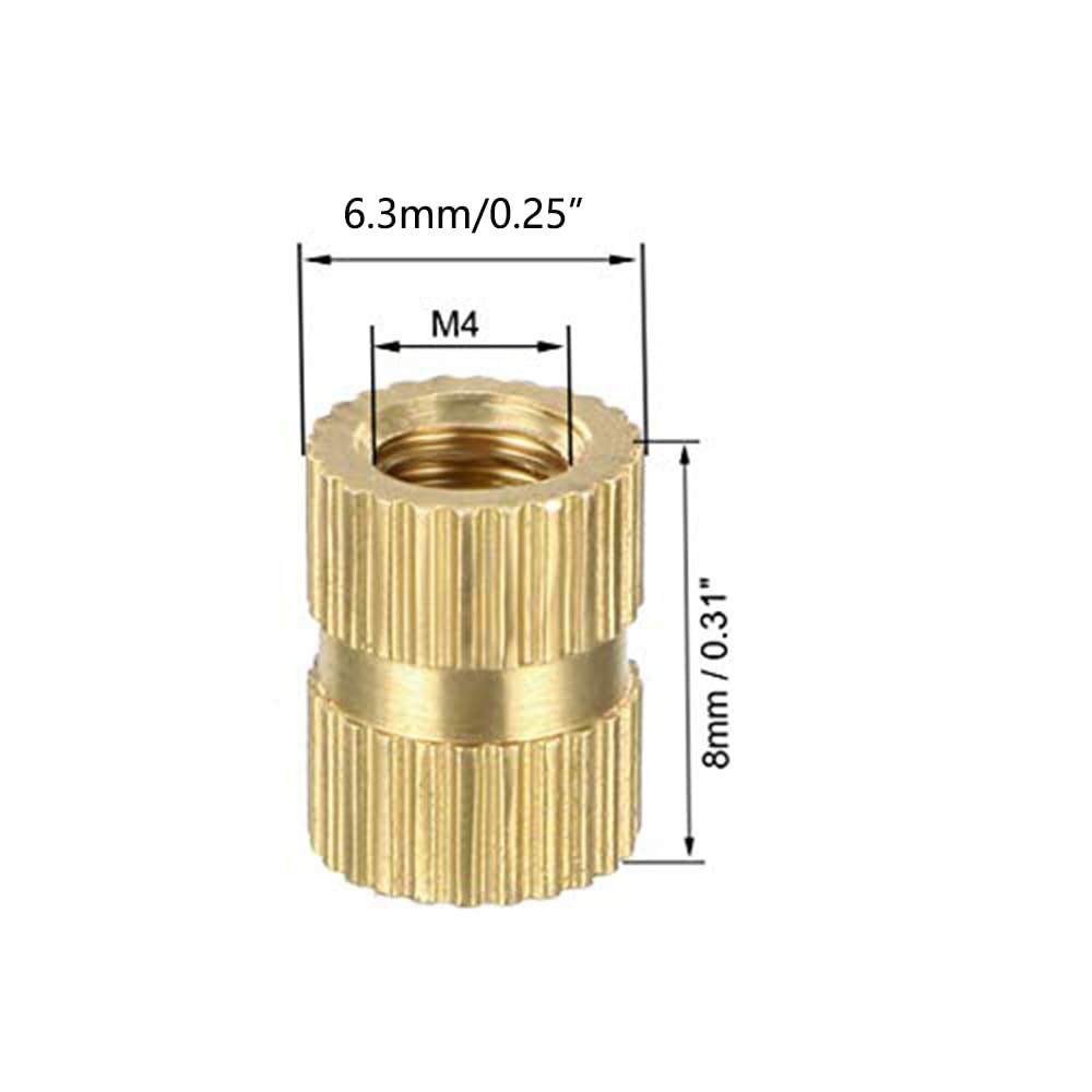 TOP-VIGOR 30Pcs Threaded Insert Knurled Nuts, M4 x 8mm x 6.3mm OD Brass ...
