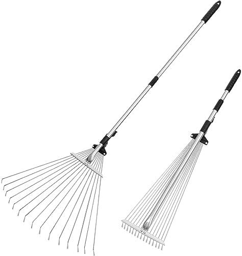 Amazon.com : Adjustable Garden Leaf Rake 64.3 inch, Collapsible Metal ...