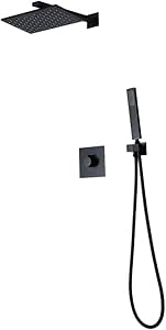 Black Concealed Shower Set, Wall-Mounted 250x280mm Stainless Steel Top ...