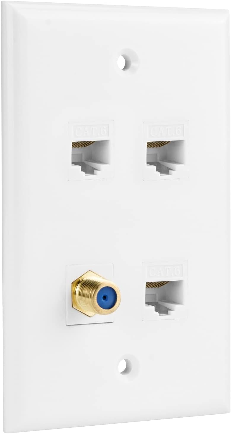 Amazon.com: Ethernet Coax Wall Plate, 2 Port Cat 6 RJ45 Keystone and 1 ...