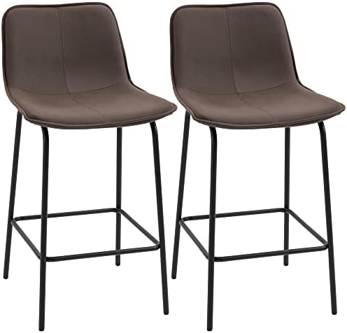 HOMCOM Bar Stools Set of 2, PU Leather Counter Height Bar Chairs, 27.25 ...