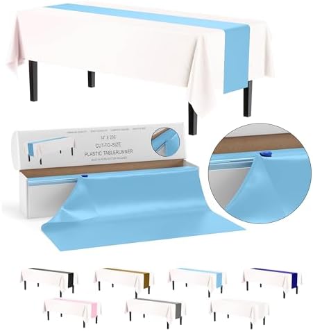 Amazon.com: Light Blue Plastic Table Runner Roll in A Slide Cutter Box ...