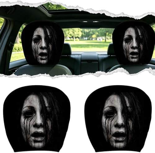 Amazon.com: 2PCS Ghosts Car Headrest Cover, Scary Face Printing Car ...