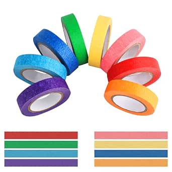 8 Roll Masking Tape for Painting - 8 Colours, 1.5cm x 12m Pressure ...
