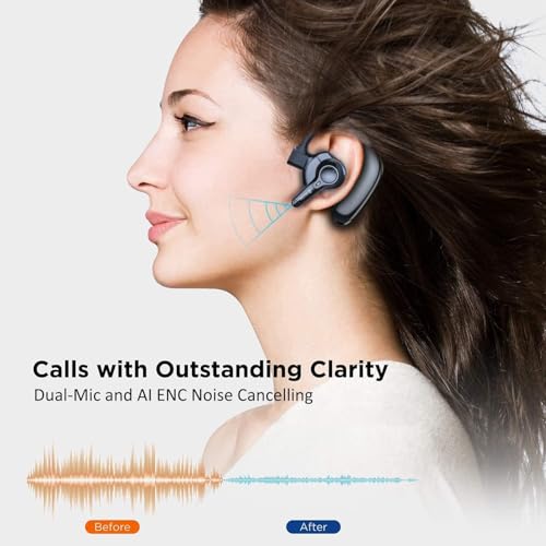 emotal Dual-Mic AI Noise Cancelling Bluetooth Headset for Cell Phones ...