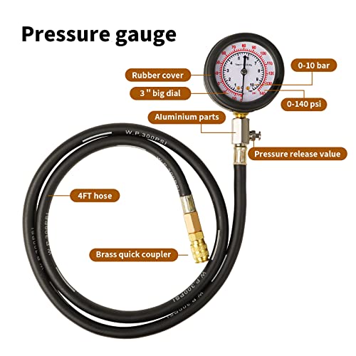 Snapklik.com : Oil Pressure Tester Tool, Oil Pressure Gauge Kit, 0-140 ...