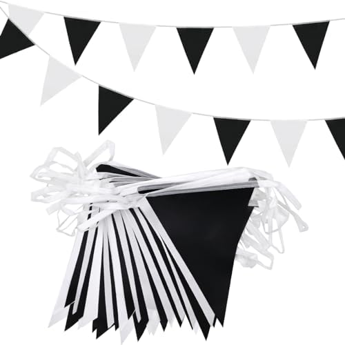 ADQUATOR 20m 52pcs Black White Pennant Bunting,Double Sided Reusable ...