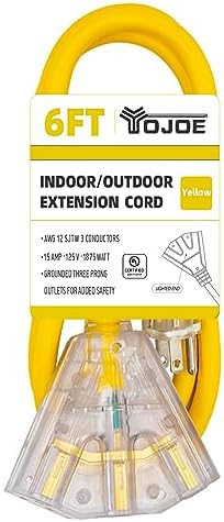 Amazon.com: YOJOE 6 Foot GFCI Yellow Extension Cord,Lighted Outdoor 12/ ...