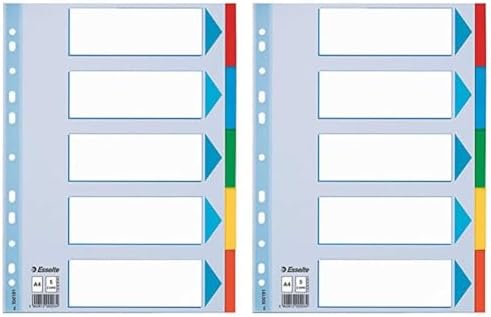 Esselte A4 Card File Dividers. 5 Parts Coloured Folder Dividers with ...