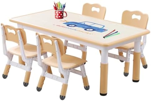 Amazon.com: JIAOQIU Kids Table and Chairs, Kids Table (4 Chairs) Kids ...