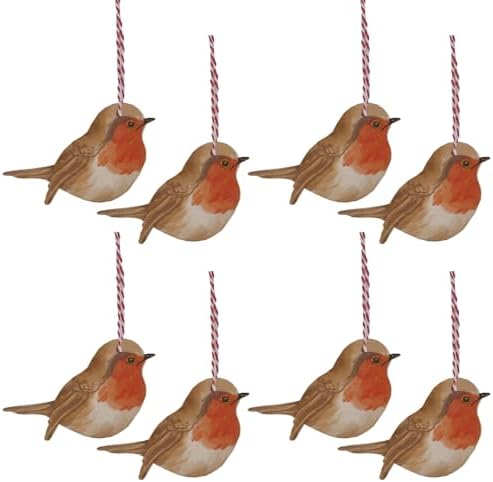 Set of 8 Wooden Christmas Robin Tree Decorations 2694 : Amazon.co.uk ...