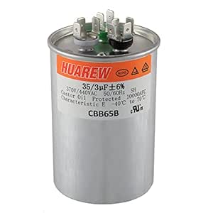 HUAREW 35/3 uF 35+3 MFD ±6% 370V/440V CBB65B AC Capacitor Dual Run Round Capacitor Replacement ...