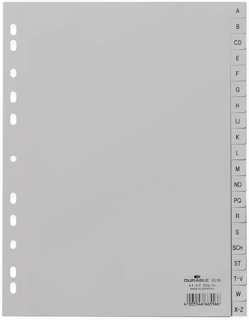 Durable A-Z Register (A4, geprägte Taben, 20tlg., aus PP, volldeckend ...