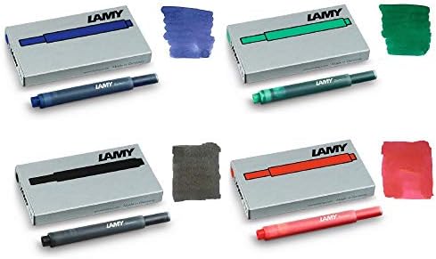Lamy T10 Fountain Pen Ink Cartridges - Mix 4 Pack (20 Cartridges) - Black, Blue, Red, Green ...