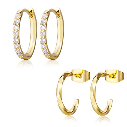 CARITATE Gold Hoop Earrings For Women(2 PAIRS), Chunky Gold Hoop ...