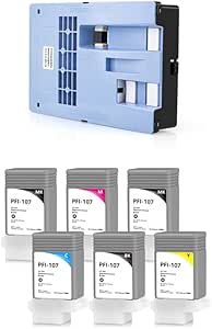 Amazon.com: PFI-107 Pigment Ink Cartridges 130ML 6Pack and MC-10 Maintenance Cartridge ...