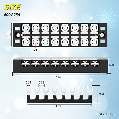Snapklik.com : Joinfworld 8 Position Terminal Block 25A 600V Dual Row ...
